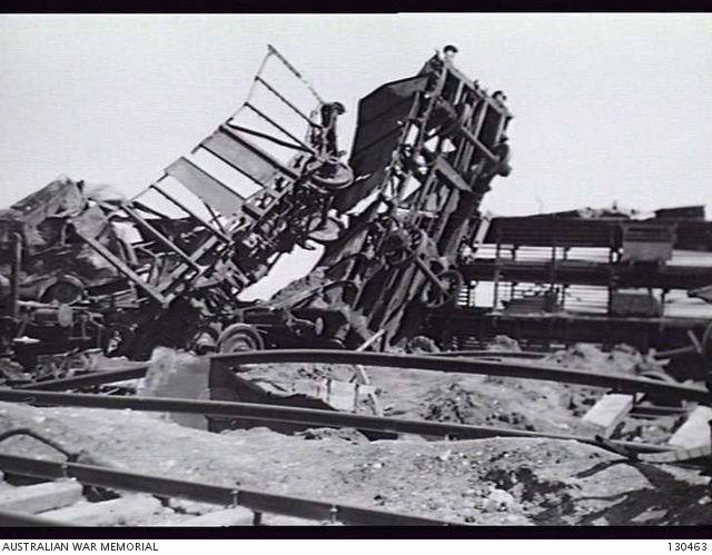 LARISA, GREECE. 1945-04-15. WRECKAGE OF GERMAN AND ITALIAN ROLLING ...