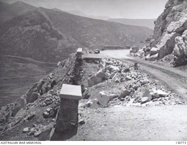 DELPHI, GREECE. 1945-05-05. A ROAD THROUGH THE MOUNTAINS SHOWING DAMAGE ...