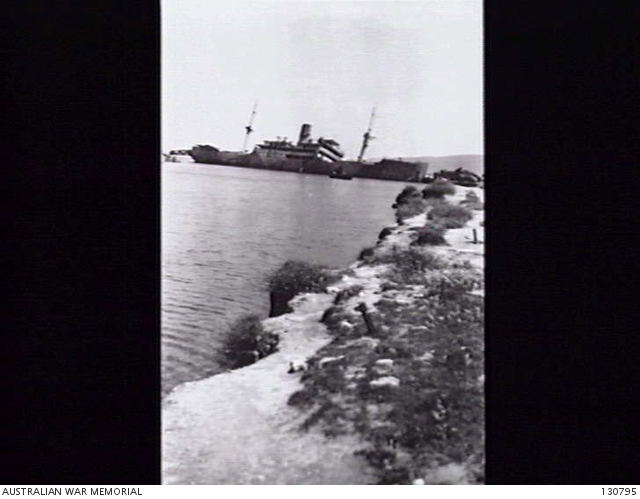 CORINTH, GREECE. 1945-05-09. ITALIAN SHIP SUNK BY GERMANS TO BLOCK THE ...