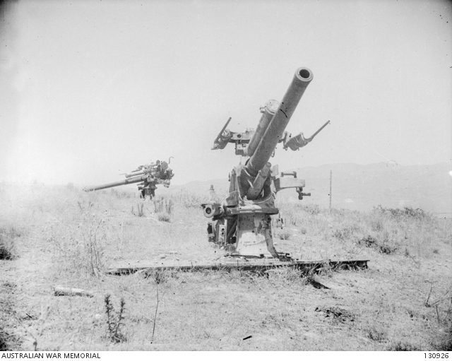 MALEME, CRETE. 1945-06-13. ANTI AIRCRAFT GUNS ON THE HILL ABOVE THE ...