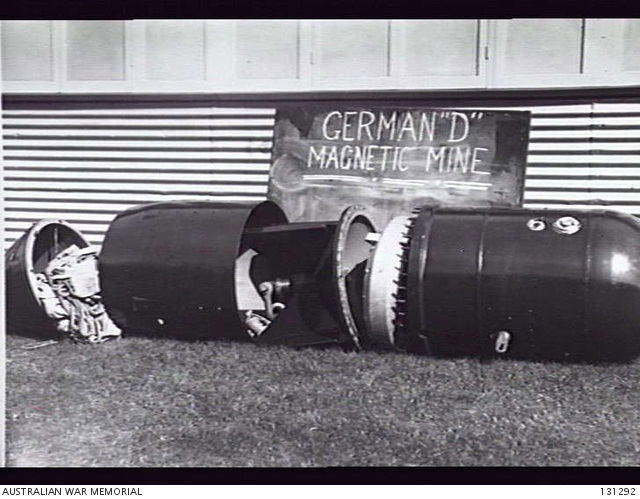 FLINDERS NAVAL DEPOT, VIC. C.1946-09-10. A GERMAN MAGNETIC MINE ...