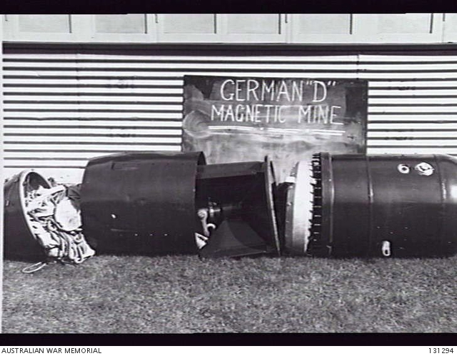NAVAL FLINDERS DEPOT, VIC. C.1946-09-10. A GERMAN MAGNETIC MINE ...