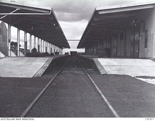 BROADMEADOWS, VIC. 1946-09-24. EXTERIOR OF TRAFFIC SHED AND MULE ...