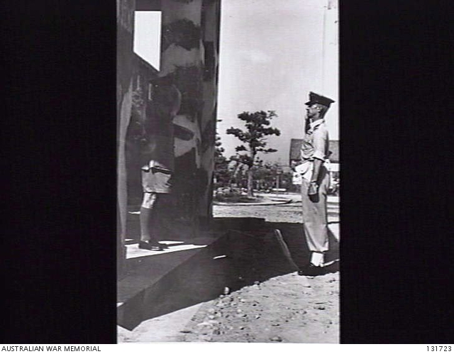 BOFU, JAPAN. 1946-07-28. AIR FORCE GUARD COMMANDER HANDING OVER PARADE ...