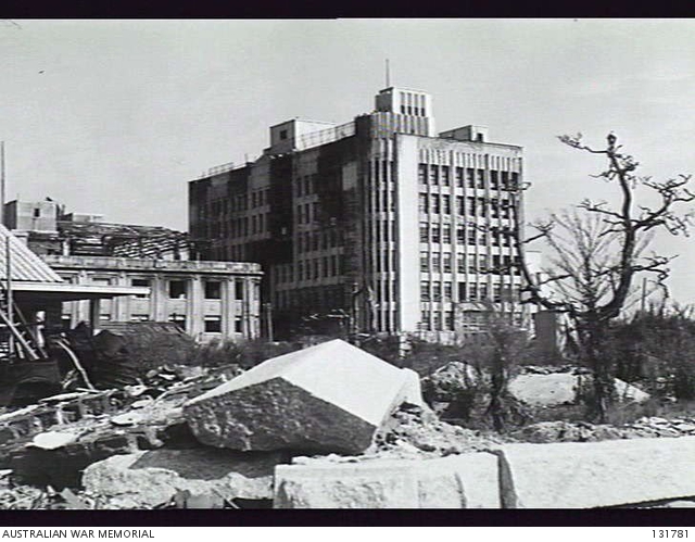 HIROSHIMA, JAPAN. 1946-08-05. ONE OF THE FEW LARGE BUILDINGS WHICH ...