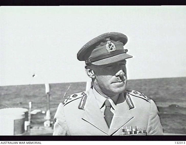 AT SEA. 1946. MAJOR GENERAL K. EATHER DSO OBE, COMMANDING OFFICER OF ...