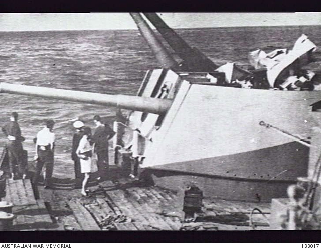 CRETE. 1940-10. HMS LIVERPOOL, SHORN OF HER BOW AFTER BEING TORPEDOED ...