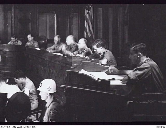 YOKOHAMA, JAPAN. 1946-08-31. ALLIED TRIBUNAL SITTING IN COURT DURING ...