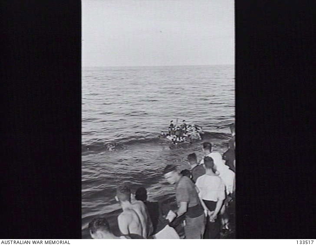 SEAMEN FROM THE SUNKEN ITALIAN DESTROYER ARTIGLIERE ON A CARLEY TYPE ...