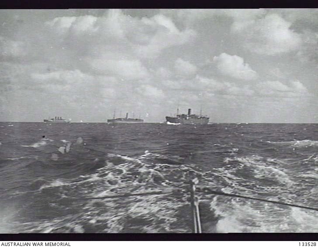 1940. MALTA CONVOY SS TIENA, LANCASHIRE AND RAJULA, SEEN FROM HMAS ...