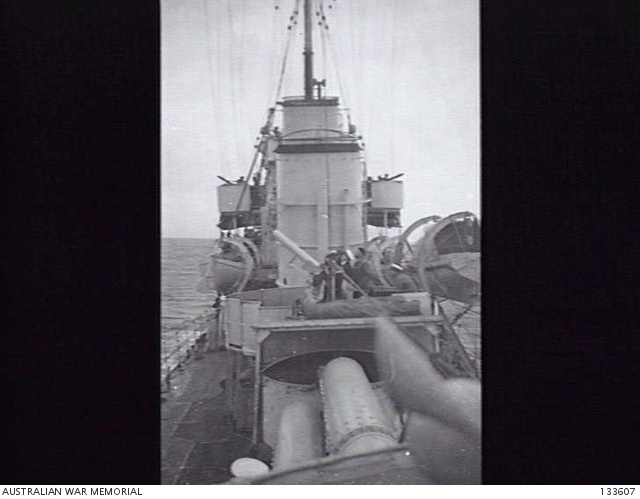C.1940. VIEW FORWARD FROM SEARCHLIGHT PLATFORM ON THE DESTROYER HMAS ...