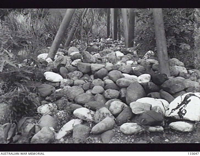 LAE, NEW GUINEA. 1946-01-28. THE BASE OF THE SUSPENSION BRIDGE ACROSS ...
