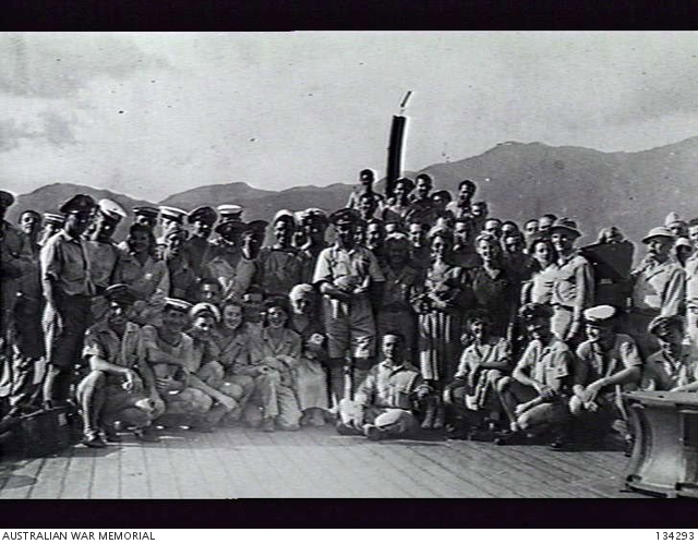 MILNE BAY, NEW GUINEA. 1943-12. ON BOARD HMAS AUSTRALIA, THE HMAS ...