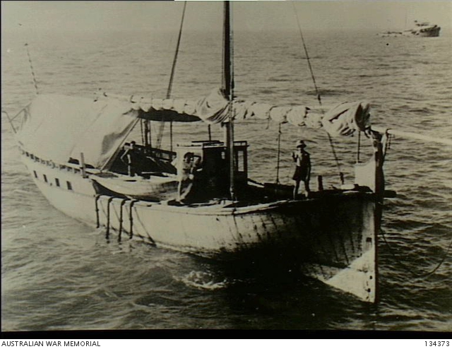 At sea off Bandar Shapur, Iran. 1941-08. A Motor Dhow 8 manned by RAN ...