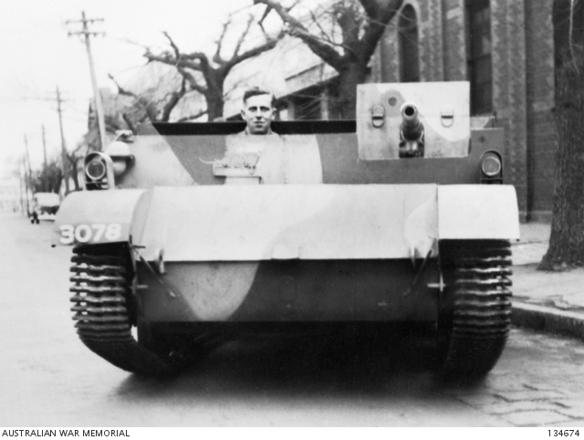 Front view of a modified version of a machine gun carrier fitted with a ...