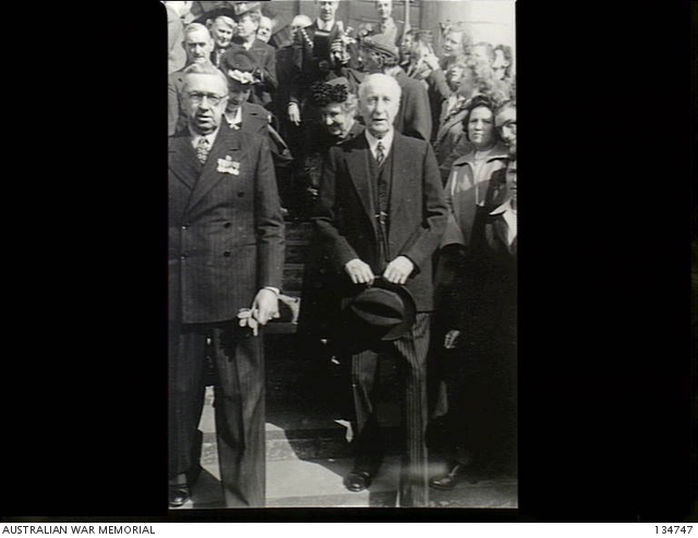 London, England. 1948-04-25. Surrounded by a large crowd is Lord Gowrie ...