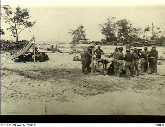 Muara Island, Brunei Bay. Troops of 20th Brigade, 9th Division, after ...