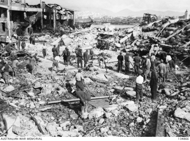 PIRAEUS, SEAPORT OF ATHENS, GREECE, 1941-04-07. SOME OF THE DAMAGE ...