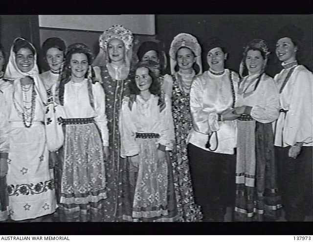 MELBOURNE, VIC. 1943-02-23. MEMBERS OF THE RUSSIAN COMMUNITY DRESSED IN ...