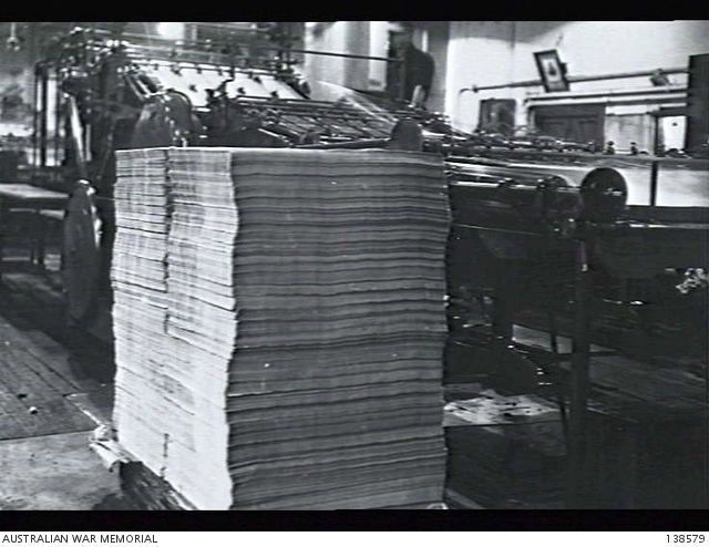 Melbourne, Vic. 1943-04-13. Stacks of printed ration sheets standing ...