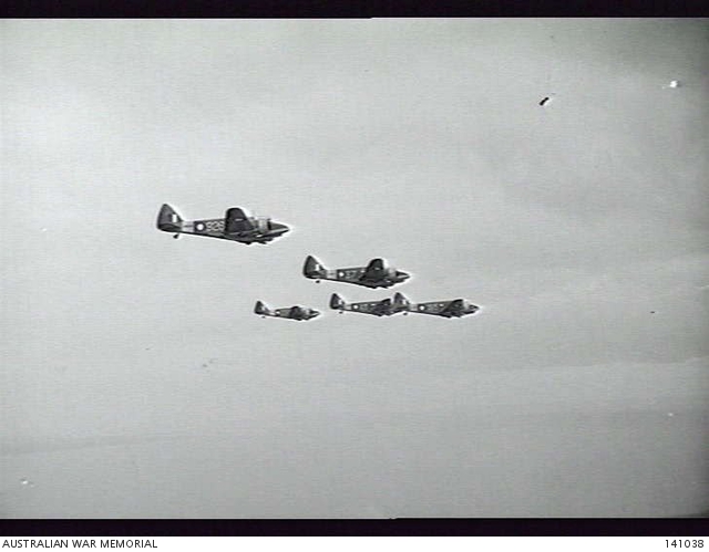 Melbourne, Vic. 1944-04-28. Airspeed Oxford aircraft of the RAAF flying ...
