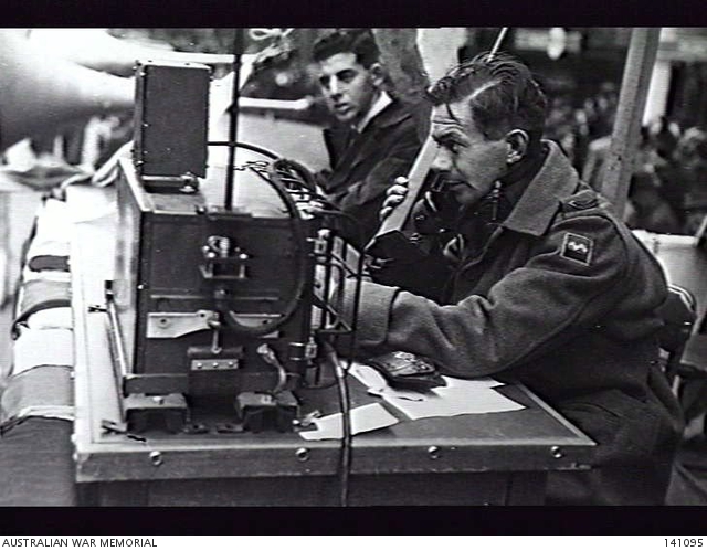 Melbourne, Vic. 1944-05-04. Australian Army signallers using a walkie ...