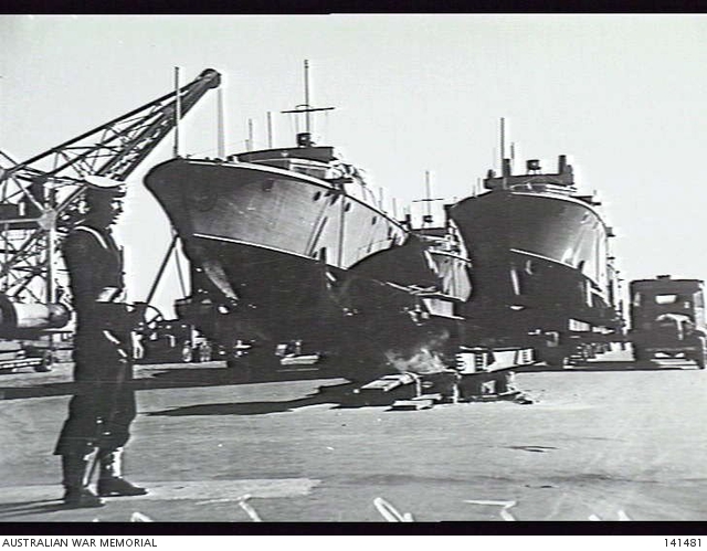 Melbourne, Vic. 1944-07-24. RAN Air Sea Rescue boats on trailers at the ...