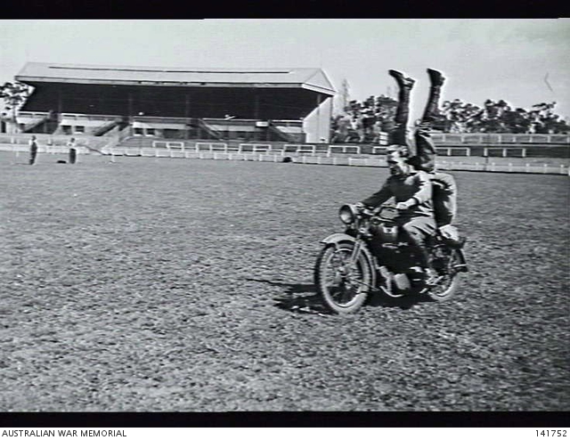 Carlton, Vic. 1944-09-26. Despatch motor cycle riders of the Australian ...