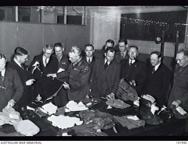 Melbourne, Vic. 1943-10-11. Samples of unserviceable Army uniforms used ...