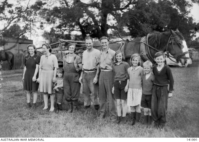 Lardner, Vic. 1943-11-03. The Wells family line up on their farm in ...