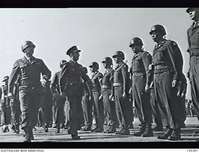 Kure, Japan. 1948-02-20. Inspection of a company from American Military ...