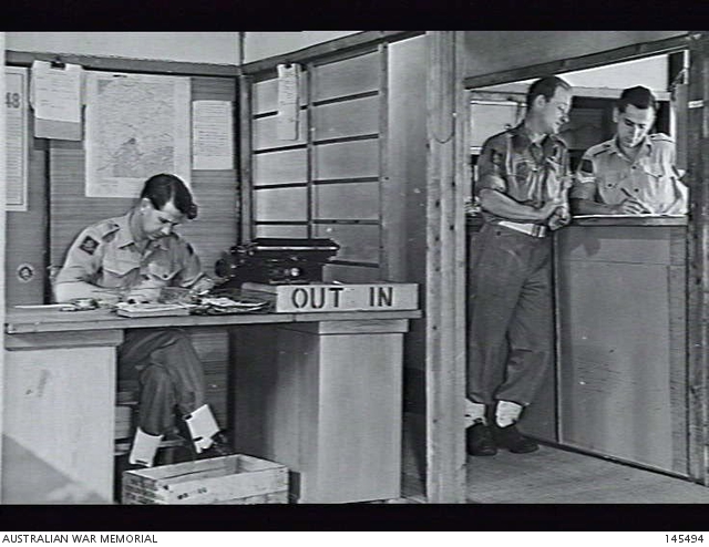 Karuga, Japan. 1948-06-02. Interior of the Orderly Room and Registry ...