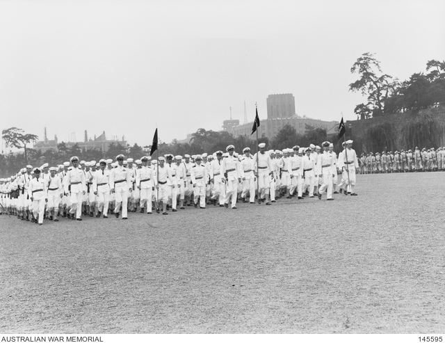 Tokyo, Japan. 1948-07-04. US Navy Contingent marching during the parade ...