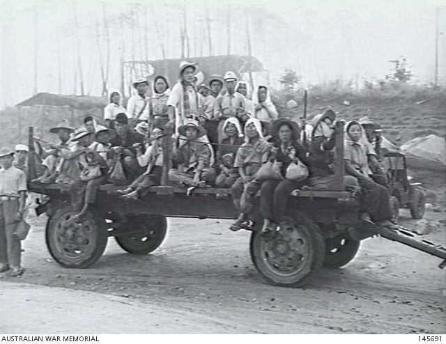 Shimogahara, Japan. 1948-08-12. Japanese men and women are picked up ...