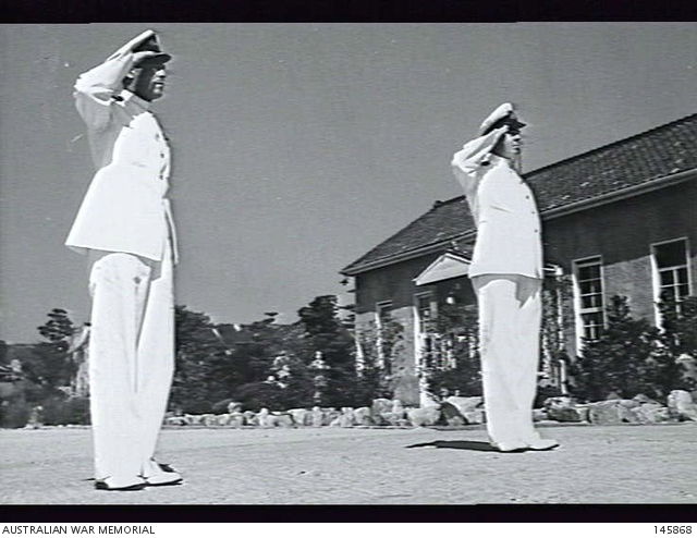 Kure, Japan. 1948-10-01. Commander M. J. Clark DSC RAN, and Lieutenant ...