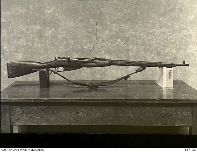 Kure, Japan. 1951-01-05. A Russian 7.62mm M1891/1930 rifle captured ...