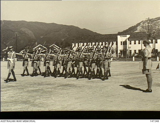 Hiro, Japan. 1949. During an inter company drill competition, members ...
