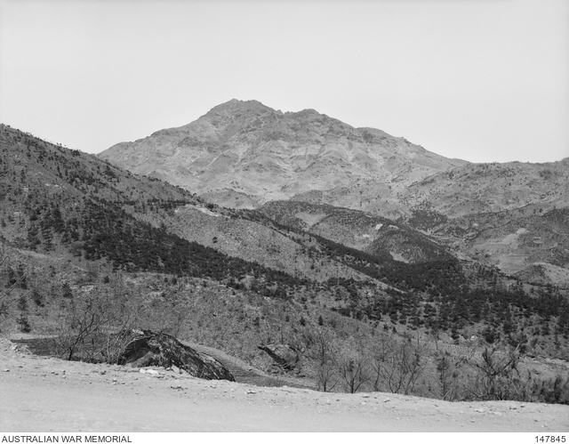 Kapyong Valley, Korea. 1952-04-16. Dominating ground of Chipn'Yong-Ni ...