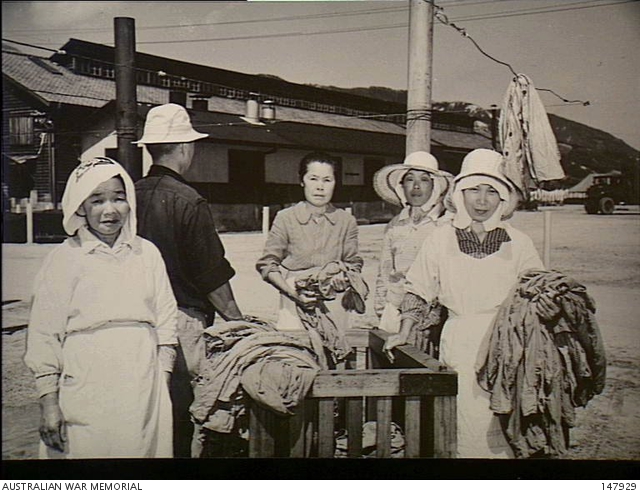 Hiro, Japan. 1952-06. Japanese civilian employees, several of them ...