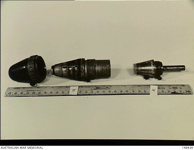 Hiro, Japan. 1953-04-30. Fuses placed beside a ruler to give an idea of ...