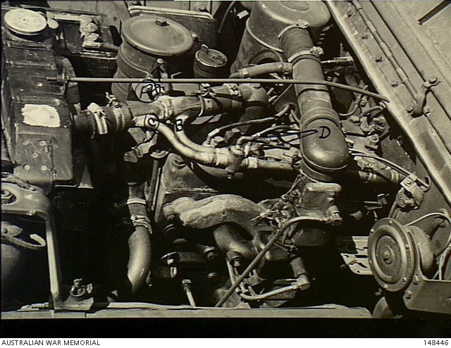 Hiro, Japan. 1953-05-05. A motor vehicle engine showing the prototype ...