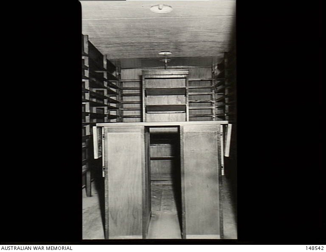 Kure, Japan. 1953-06-14. Interior of Mobile Crown Library constructed ...