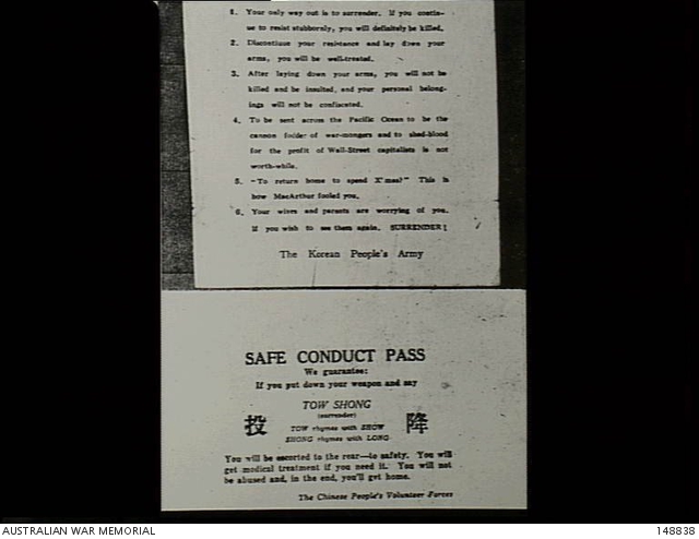 Hiro, Japan. 1953-07. Copy of a captured "Safe Conduct Pass" Chinese ...