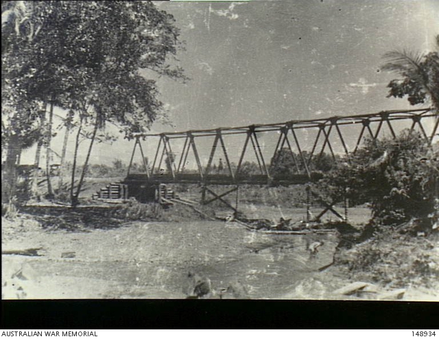 Milne Bay, New Guinea. 1942. The first tubular steel bridge at Milne ...