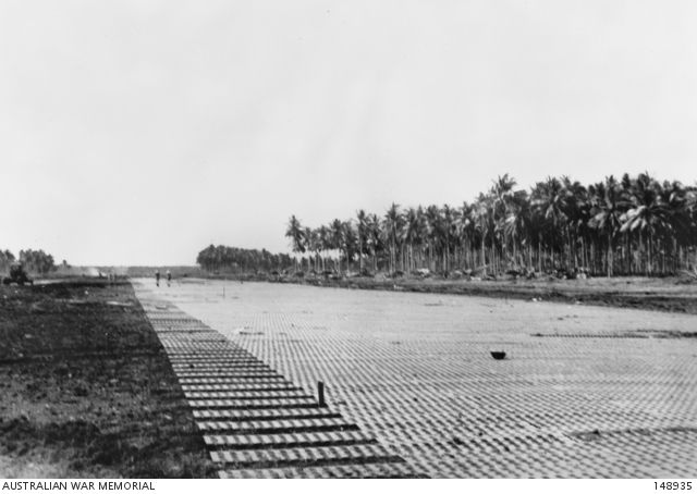 Milne Bay, New Guinea. 1942-06. No. 1 (Gurney) airstrip, laid with Marston steel matting. The ...