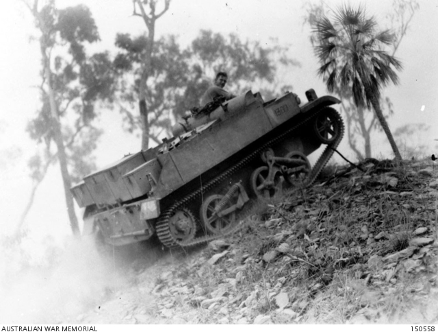Darwin, NT. September 1942. An Australian Bren Gun Carrier surmounts a ...