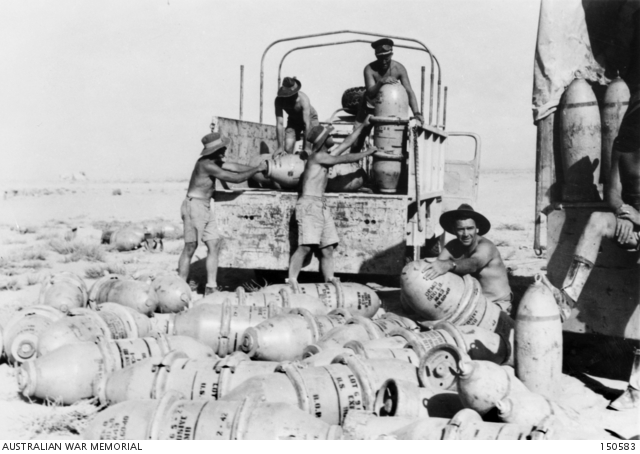 Western Desert, Middle East. September 1942. A dump of 500 pound aerial ...