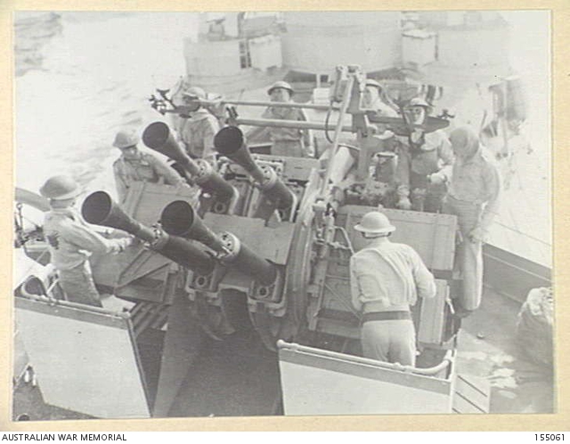POMPOM GUN CREW ON HMAS NEPAL IN AUSTRALIAN WATERS. | Australian War ...
