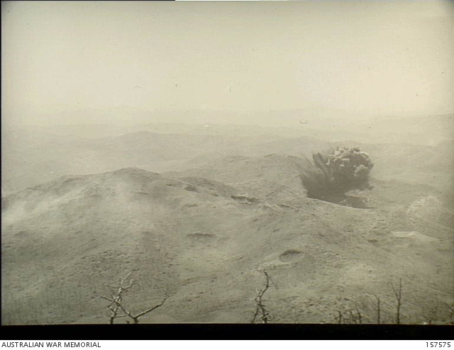Majon'ni, Korea. 1953-05-02. Dirt flies up as a 2,000 lb bomb dropped ...