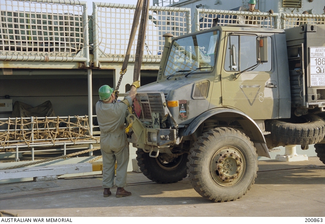 An Australian Army Light Aid Detachment (LAD) UNIMOG truck having ...